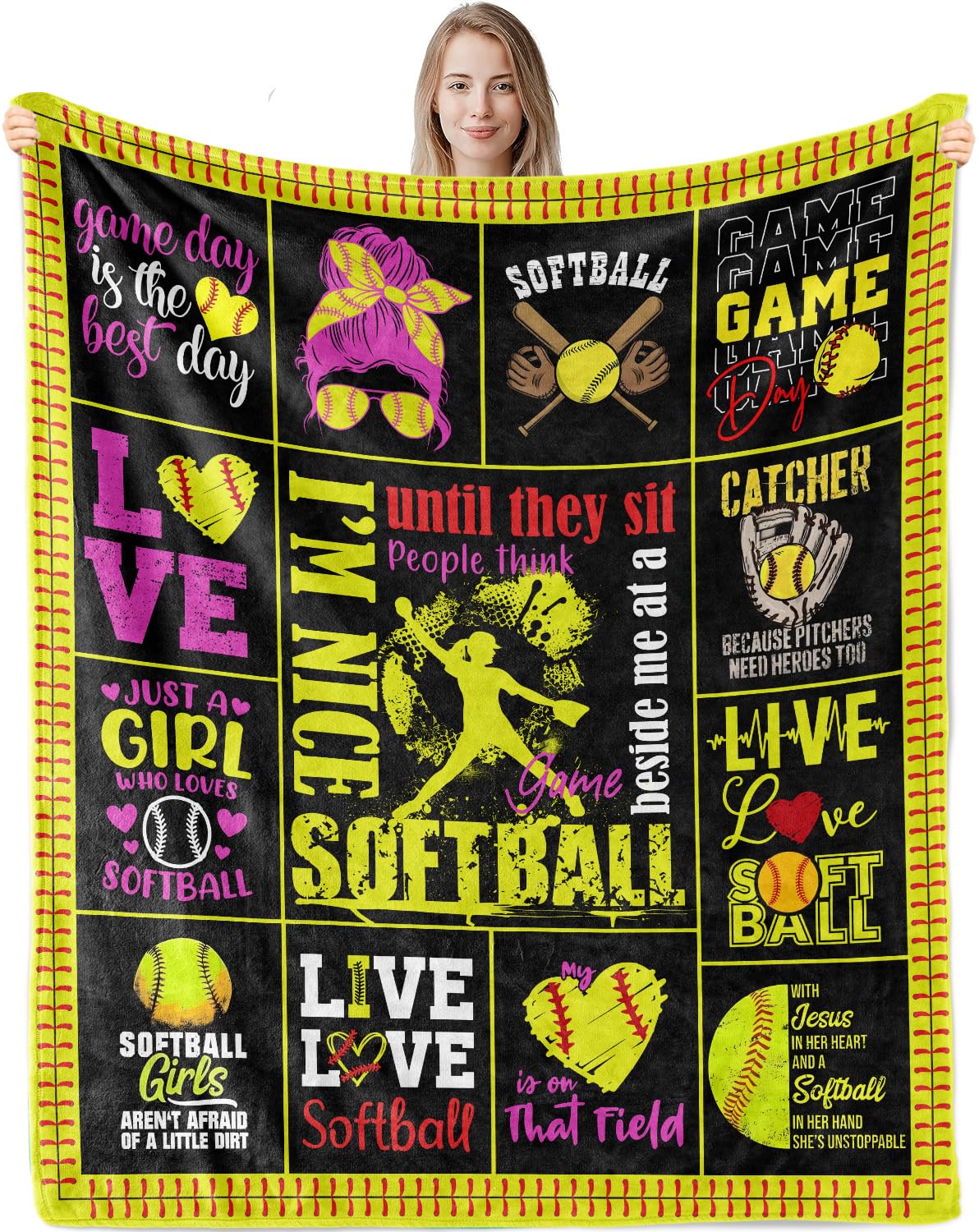 Raweeroner Softball Gifts,Softball Blanket,Gifts for Softball Players,Softball Blanket Gifts for Girls,Softball Room Decor,Softball Decor for Girls Bedroom