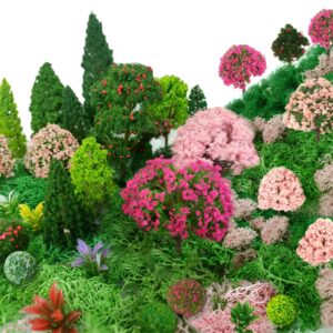 quarenden mixed model trees, 37pcs, train trees, miniature trees with moss for building model, natural green landscape, railroad scenery