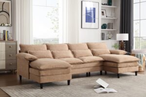 symmetrical u shaped modular sectional sofa cloud couch, 6 seater oversized convertible sleeper couch with double chaise & memory foam, deep seat corner sofa&couches for living room office