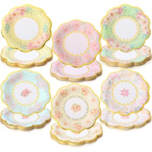 maxcheck 72 pcs floral paper plates flower plates with gold rim disposable plates for tea party decorations birthday baby shower wedding bridal supplies (6 inch)