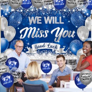 Blue Sliver Farewell Party Decorations Good Luck We Will Miss You Banner 18PCS We Will Miss You Balloons for Boys and Men Farewell Going Away Retirement Graduation Goodbye Party Supplies