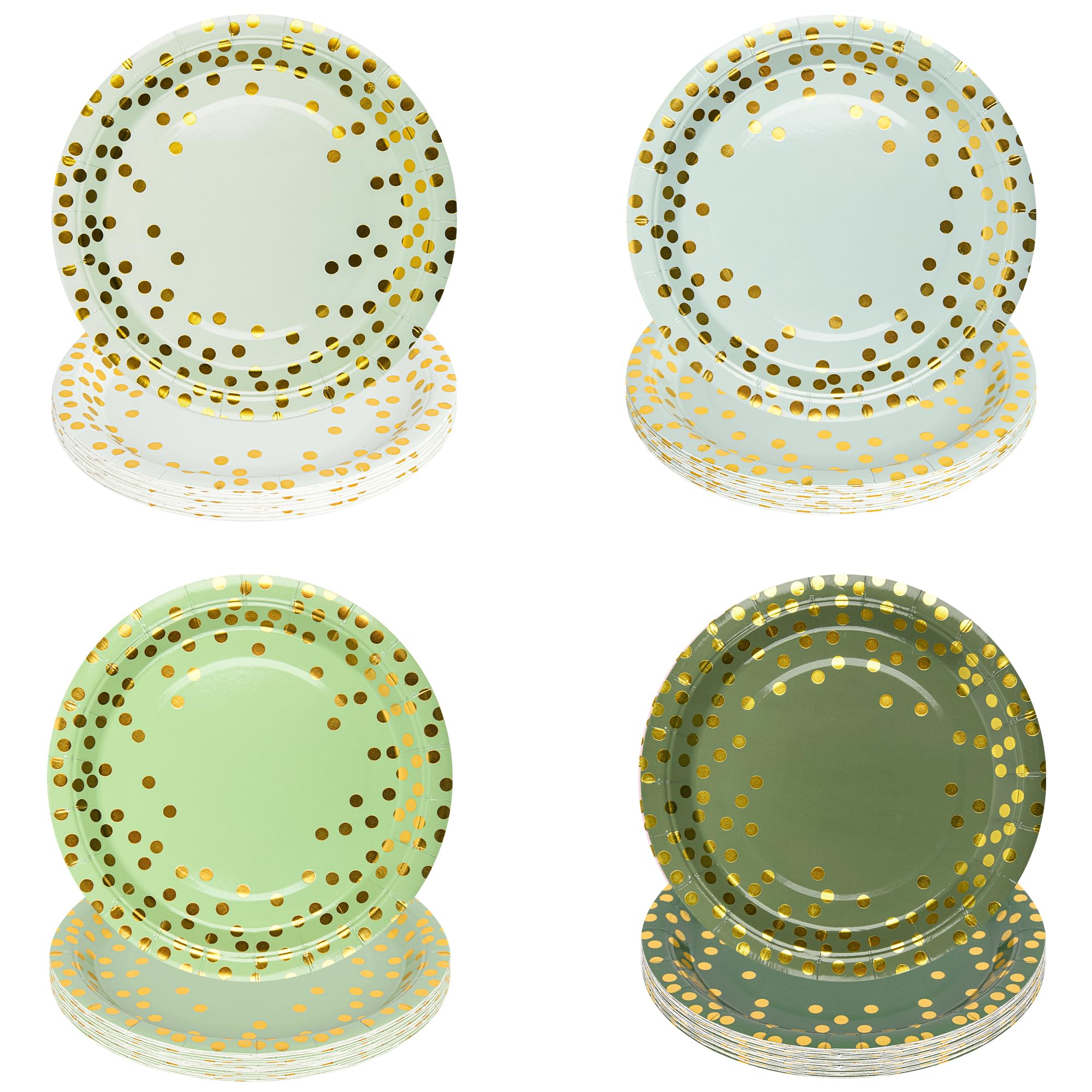 AimFun Sage Green Party Plates Gold Foil Polka Dots Gradient Green Dessert Paper Plates Disposable 7inch Birthday Cake Plates for Bridal Baby Shower Tini Bit Older Party Supplies (24, Sage Green)