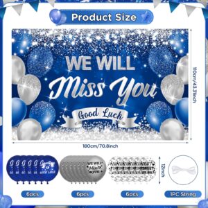 Blue Sliver Farewell Party Decorations Good Luck We Will Miss You Banner 18PCS We Will Miss You Balloons for Boys and Men Farewell Going Away Retirement Graduation Goodbye Party Supplies