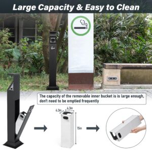 RDUIGT Commercial Butt Receptacle Outdoor Trash Can Black Standing Vertical Ash Bin for Porch Backyard Garage Hotel Driveway Bar