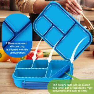 Demiue Bento Box Adult Lunch Box,Kids Child Lunch Box-Leak-Proof Bento Box with Utensil,Lunch Containers for Adults Men Women with 4 Compartments,Microwave & Dishwasher & Freezer Safe,BPA Free(Blue)