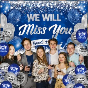 Blue Sliver Farewell Party Decorations Good Luck We Will Miss You Banner 18PCS We Will Miss You Balloons for Boys and Men Farewell Going Away Retirement Graduation Goodbye Party Supplies