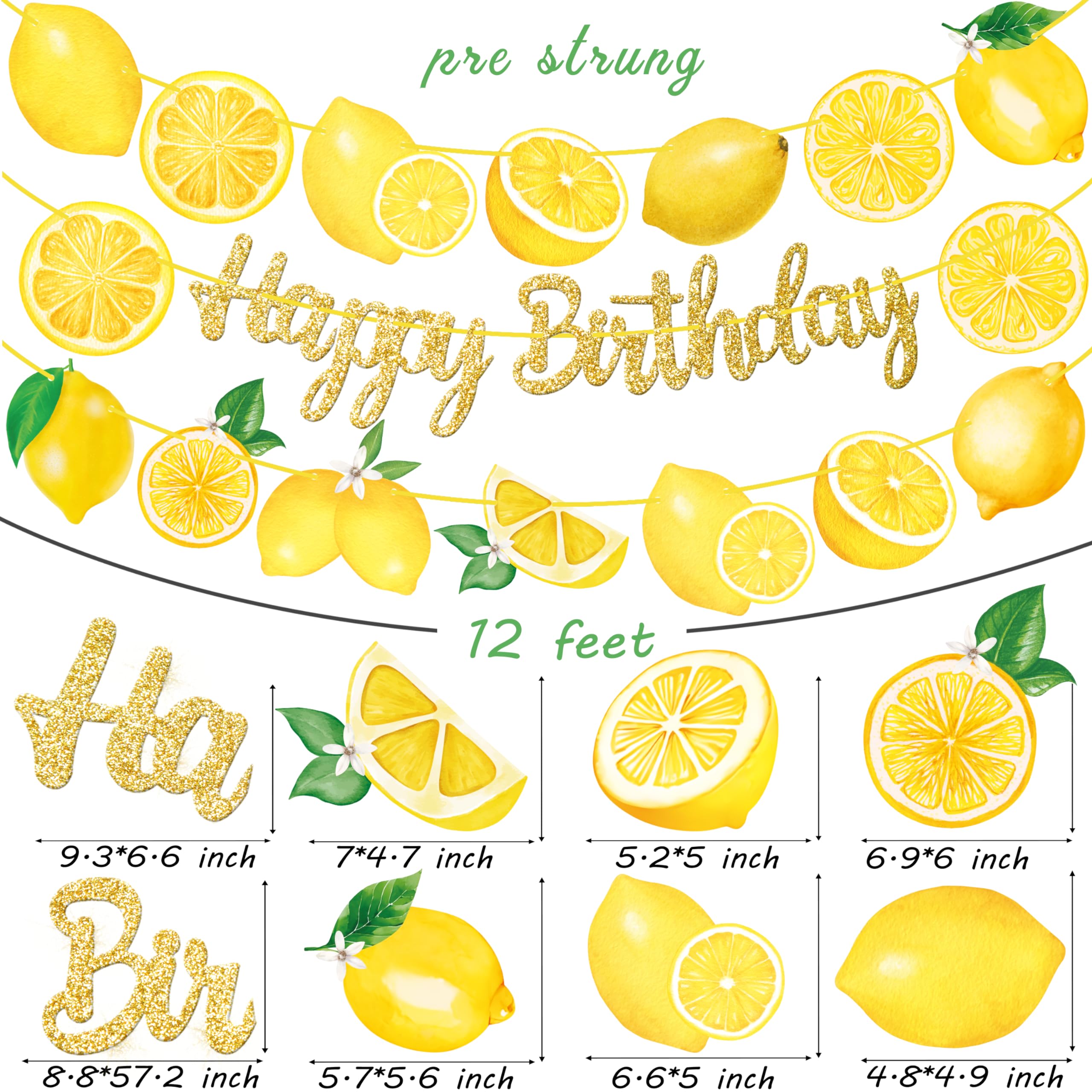 Lemon Happy Birthday Banners Glitter Gold Lemongrass Birthday Party Decorations Yellow Lemon Lemonade Party Decorations for Summer Fruit Birthday Party Lemon Theme Bridal Shower Supplies