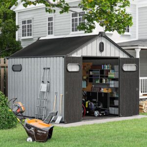 jolydale 10'x8' resin outdoor storage shed - secure bike, tool, & garbage can storage with lockable door for backyard, lawn, & patio use