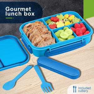 Demiue Bento Box Adult Lunch Box,Kids Child Lunch Box-Leak-Proof Bento Box with Utensil,Lunch Containers for Adults Men Women with 4 Compartments,Microwave & Dishwasher & Freezer Safe,BPA Free(Blue)