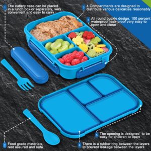 Demiue Bento Box Adult Lunch Box,Kids Child Lunch Box-Leak-Proof Bento Box with Utensil,Lunch Containers for Adults Men Women with 4 Compartments,Microwave & Dishwasher & Freezer Safe,BPA Free(Blue)