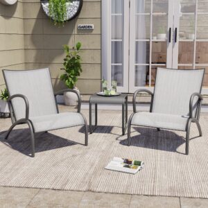 3-piece patio bistro set, aluminum outdoor all-weather furniture for porch, balcony wide ergonomic chairs, aluminum side table