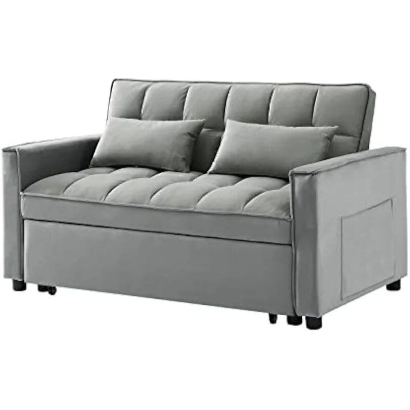 Generic Velvet 3-in-1 Convertible Sleeper Loveseat, 55.2*32.3*35.04in, Grey