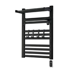 kelibi towel warmer, 10 heating rails wall mounted towel heater, stainless steel 2-in-1 towel warmer rack for bathroom, remote control temperature towel rack, with timer, for balconies, kitchen-black