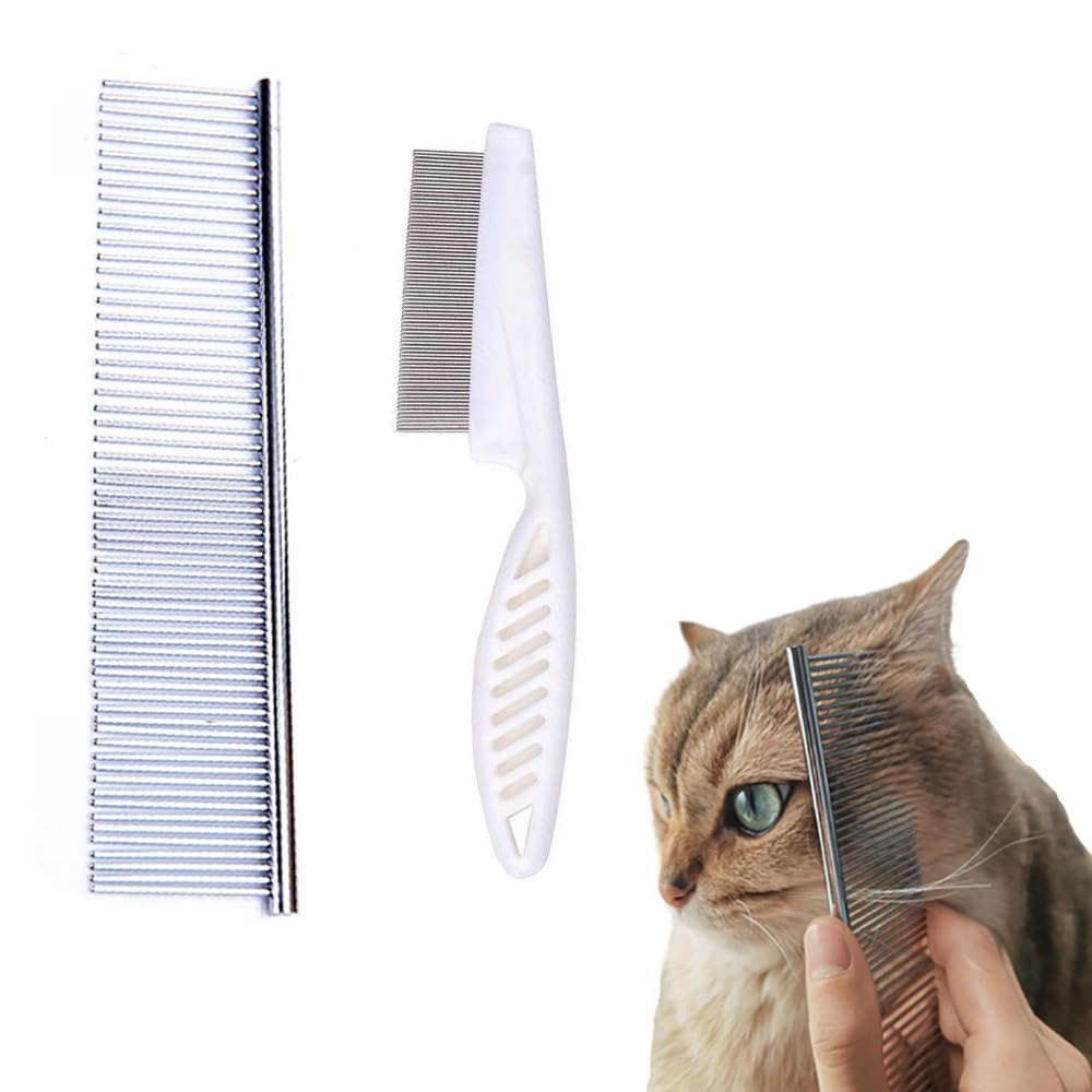 2Pack Flea Comb and Stainless steel comb Use grooming with dog and cat hair For Facial Cleaning and Grooming Flea Lice Comb