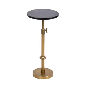 kate and laurel engles traditional adjustable-height pedestal drink table, 10 x 10 x 30, black marble and antique brass, vintage round indoor metal plant stand with authentic marble tabletop