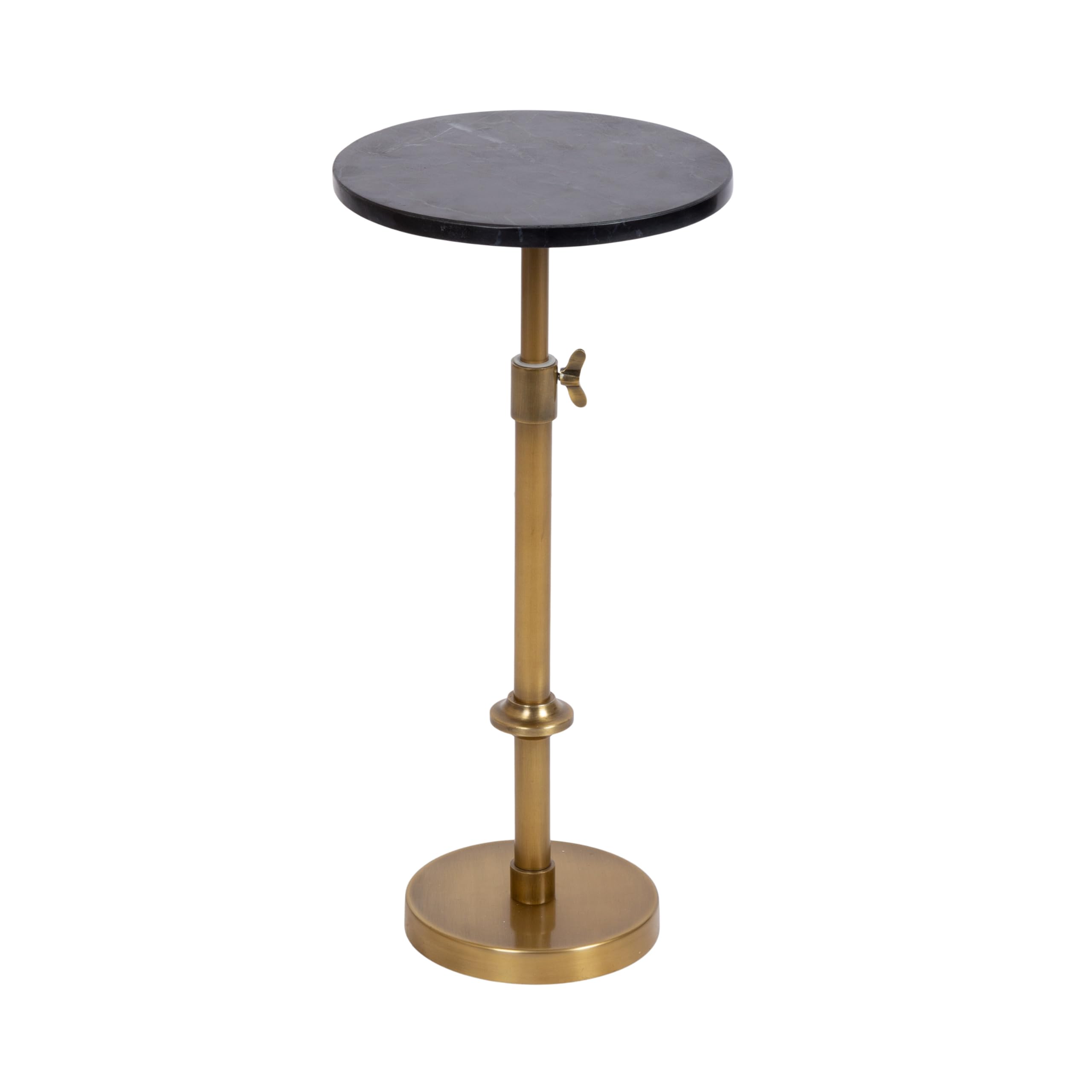 Kate and Laurel Engles Traditional Adjustable-Height Pedestal Drink Table, 10 x 10 x 30, Black Marble and Antique Brass, Vintage Round Indoor Metal Plant Stand with Authentic Marble Tabletop