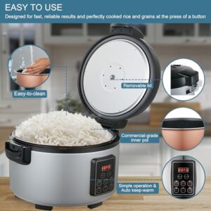 15L Commercial Rice Cooker & Warmer (90 Cup Cooked, 15.8 QT) Smart Large Rice cooker 6 Rice Cook Functions 24-Hr Delay Timer | LED Display | Auto Keep Warm | Non-Stick Inner Pot