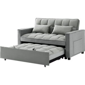 Generic Velvet 3-in-1 Convertible Sleeper Loveseat, 55.2*32.3*35.04in, Grey