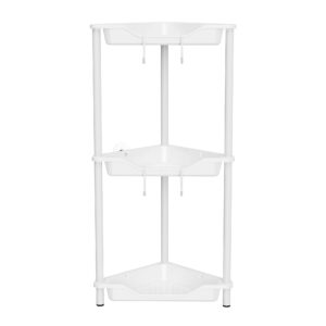 Vetacsion Corner Shower Caddy, 3 Tier Standing Rustproof Shower Organizer, Plastic Metal Splicing Floor Shower Shelves for Bathroom Storage, White