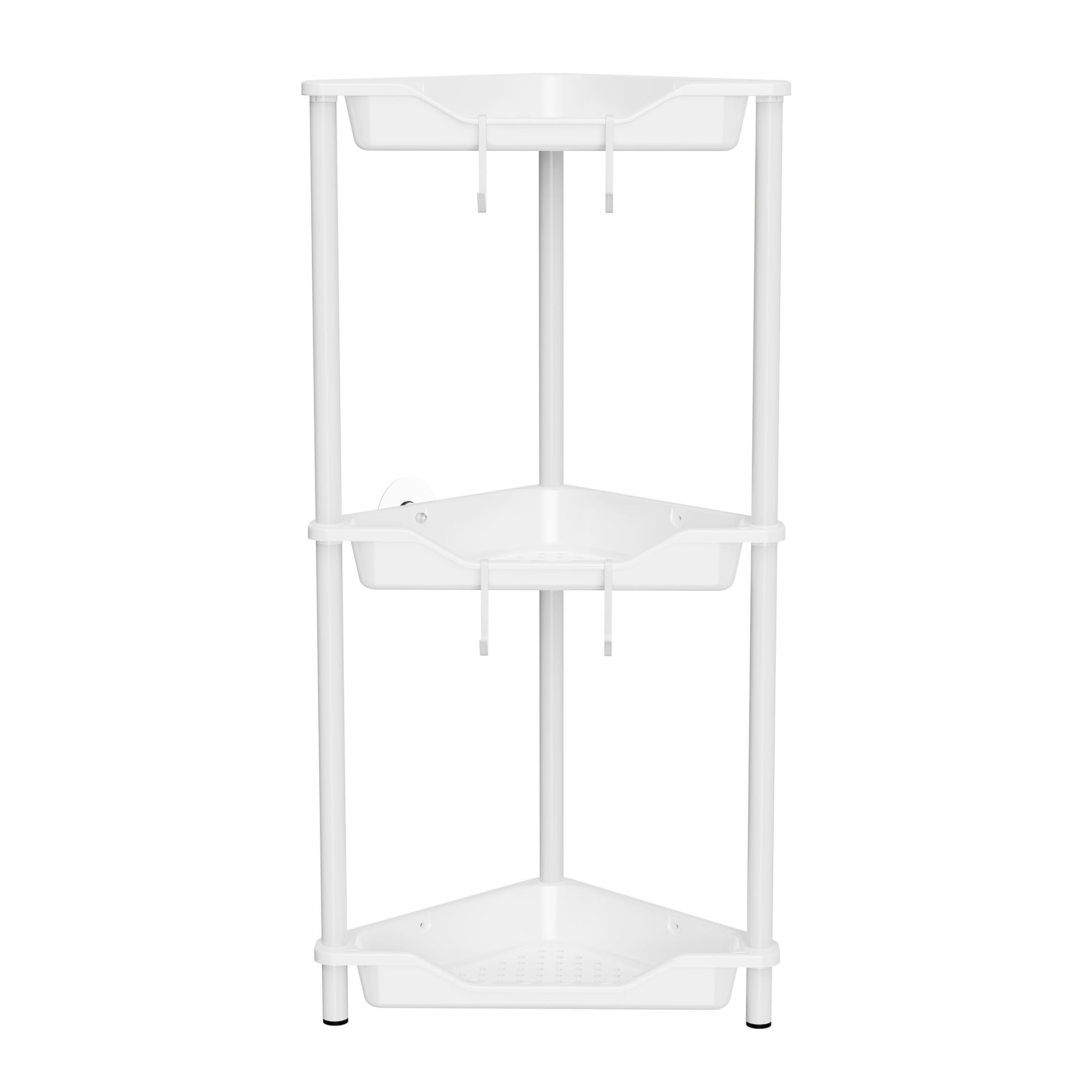 Vetacsion Corner Shower Caddy, 3 Tier Standing Rustproof Shower Organizer, Plastic Metal Splicing Floor Shower Shelves for Bathroom Storage, White