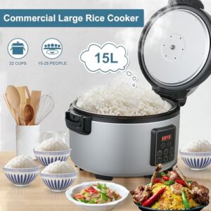 15L Commercial Rice Cooker & Warmer (90 Cup Cooked, 15.8 QT) Smart Large Rice cooker 6 Rice Cook Functions 24-Hr Delay Timer | LED Display | Auto Keep Warm | Non-Stick Inner Pot