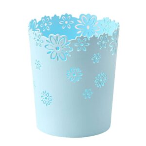 plastic trash can hollow flower wastepaper basket round lidless garbage container bin blue paper basket