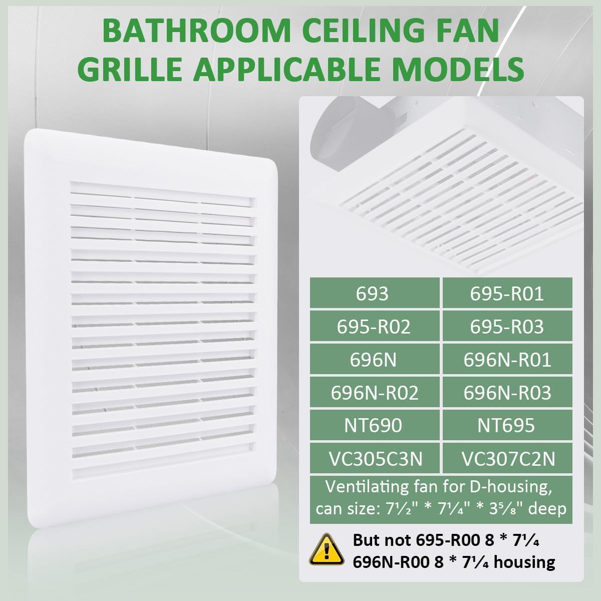 WKZO S97017068 C350GN Bathroom Ceiling Fan Grille with Springs for Wall-Mount Exhaust Fan or Bathroom Vent Fan Replace 690 693 VC305C3N 695 and 696N Ventilation Fan - Plastic Grille Cover,2 Packs