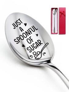 advivio just a spoonful of sugar - funny engraved stainless steel sugar spoon dessert spoon, coffee tea lovers mary poppins sugar spoon for friends mom and dad birthday valentine christmas gifts