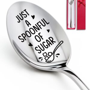 Advivio Just a Spoonful of Sugar - Funny Engraved Stainless Steel Sugar Spoon Dessert Spoon, Coffee Tea Lovers Mary Poppins Sugar Spoon for Friends Mom and Dad Birthday Valentine Christmas Gifts