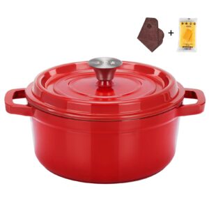 wangyuanji enameled dutch oven pot with lid,3.2 quarts enamel cast iron cookware pot,heavy-duty casserole with dual handle,round dutch ovens for braising and bread baking,red