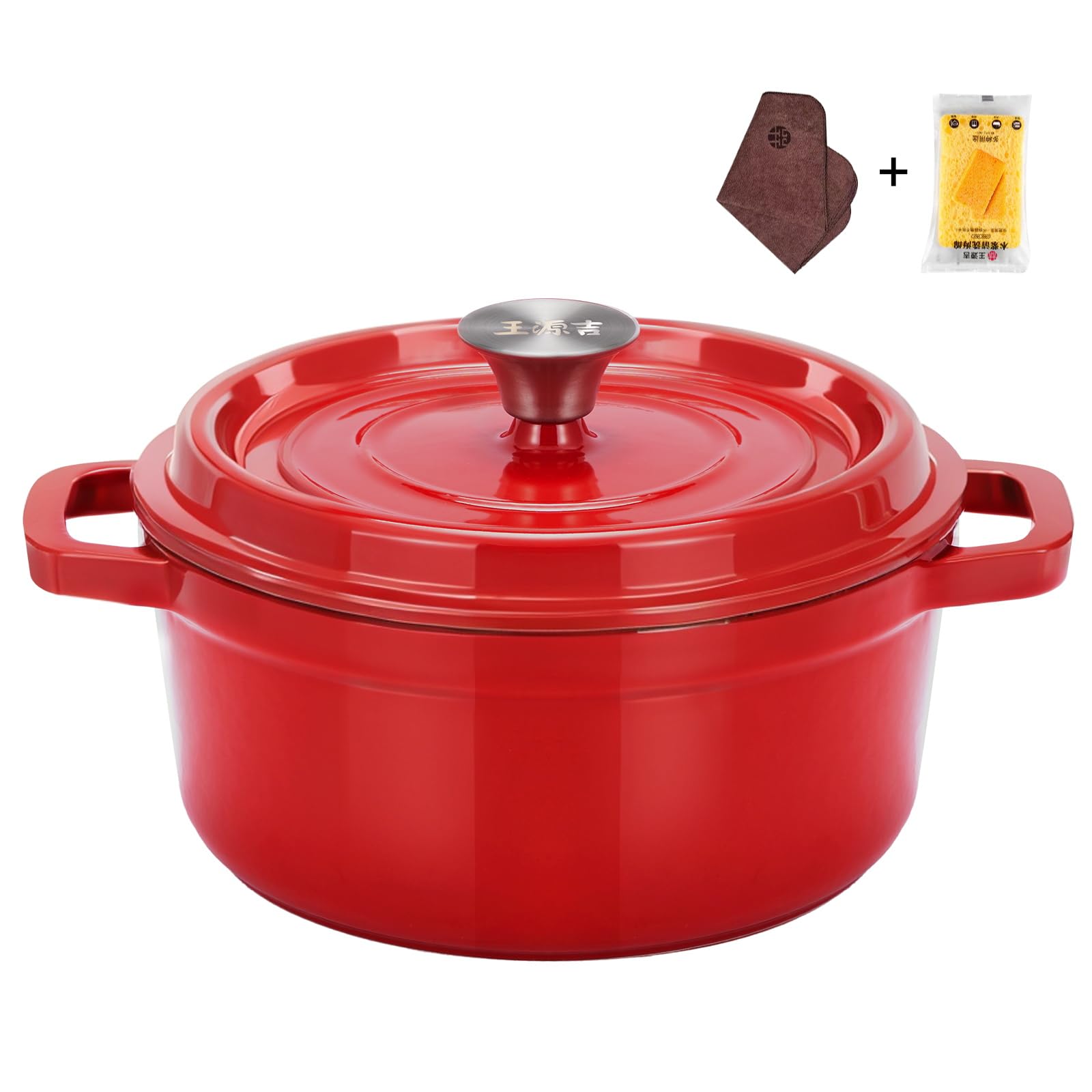 WANGYUANJI Enameled Dutch Oven Pot with Lid,3.2 Quarts Enamel Cast Iron Cookware Pot,Heavy-Duty Casserole with Dual Handle,Round Dutch Ovens for Braising and Bread Baking,Red