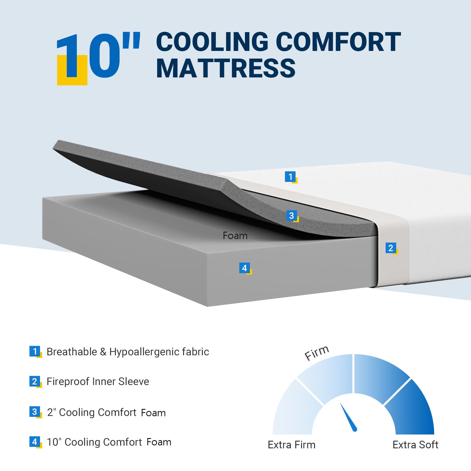 Avenco 10 Inch King Mattress, King Size Memory Foam Mattress in a Box for Comfort Sleep & Pain Relief, Breathable CertiPUR-US Certified Firm King Bed Mattress