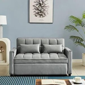 Generic Velvet 3-in-1 Convertible Sleeper Loveseat, 55.2*32.3*35.04in, Grey