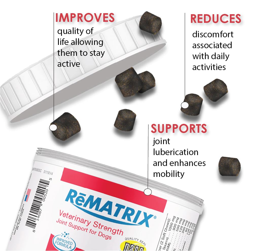 ReMATRIX Joint Support Supplement for Dogs - Glucosamine, Chondroitin, MSM, Omega-3 - Hip and Joint Pain Relief and Support for Dogs - Made in USA - 240 Soft Chews