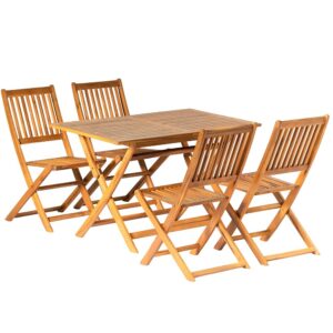 panana 5pcs acacia wood outdoor dining set folding table with 4 chairs patio garden furniture set for patio, deck, yard