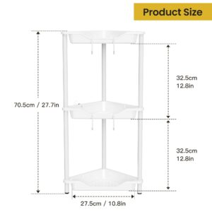 Vetacsion Corner Shower Caddy, 3 Tier Standing Rustproof Shower Organizer, Plastic Metal Splicing Floor Shower Shelves for Bathroom Storage, White