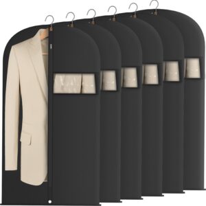 garment bags for hanging clothes, suit bags for closet storage and travel, suit cover bags with zipper for coats, jackets, shirts (black, l 40" x 6 pack)