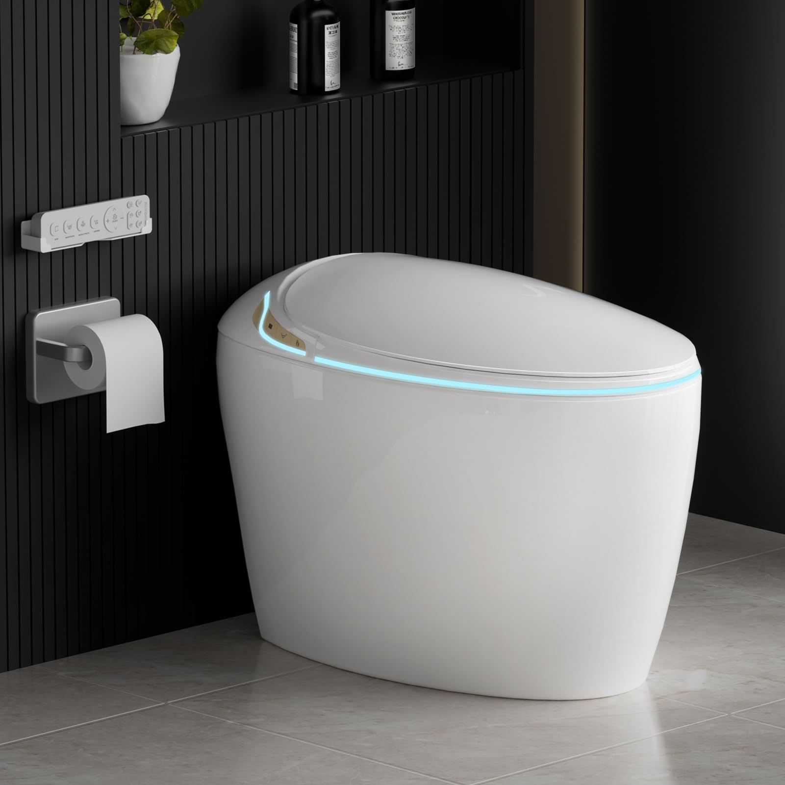 cdar Smart Toilet, Smart Toilet with Bidet Built in for Bathrooms Toilet with Warm Water Sprayer & Dryer Heated Bidet Seat Auto Smart Toilet with LCD Display for Home - Foot Sensor Operation White