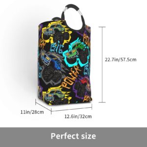 Bukoigo Monster Truck Car Laundry Basket Waterproof Durable Dirty Clothes Storage Baskets Laundry Hamper Washing Bag for Home Dorm 50L