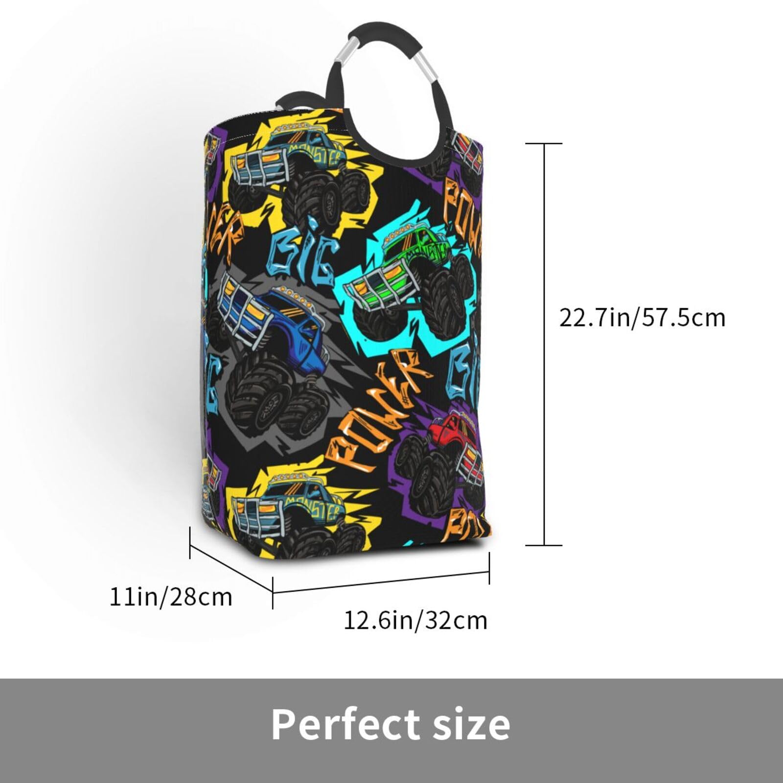 Bukoigo Monster Truck Car Laundry Basket Waterproof Durable Dirty Clothes Storage Baskets Laundry Hamper Washing Bag for Home Dorm 50L