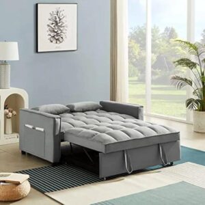 Generic Velvet 3-in-1 Convertible Sleeper Loveseat, 55.2*32.3*35.04in, Grey