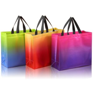 yingzi gradient gift bag 15 sets of reusable large gift bags colorful holographic gift bags with handles - candy bag birthday gift bag, birthday party bag 13x11x5 inches