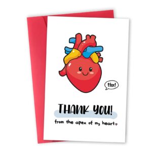 mmuue cute thank you card for heart surgeon, funny thank you gift for women men, appreciation card for doctor nurse medical staff, thank you from the apex of my heart