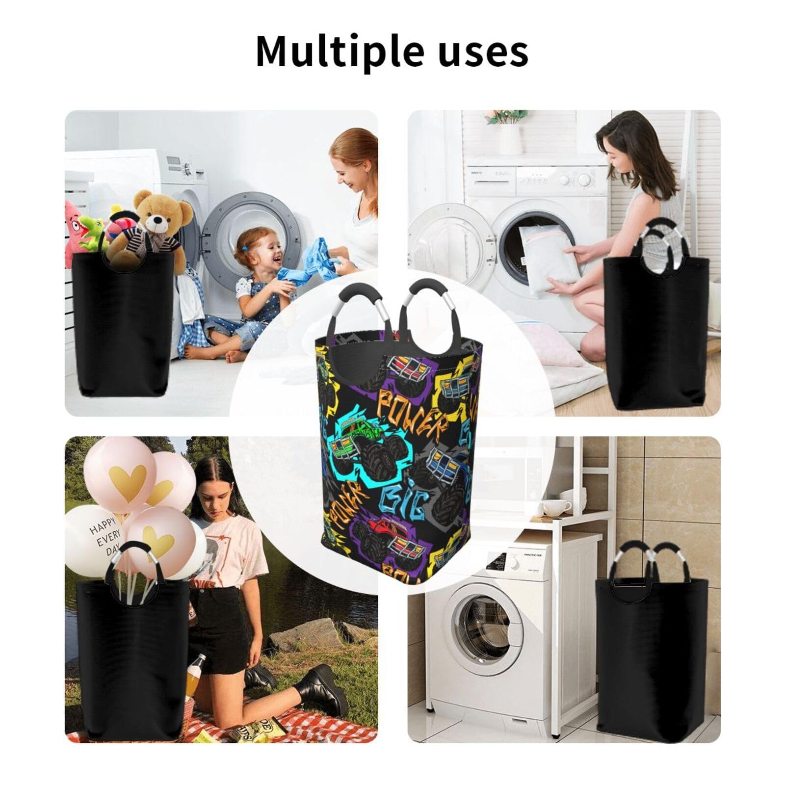 Bukoigo Monster Truck Car Laundry Basket Waterproof Durable Dirty Clothes Storage Baskets Laundry Hamper Washing Bag for Home Dorm 50L