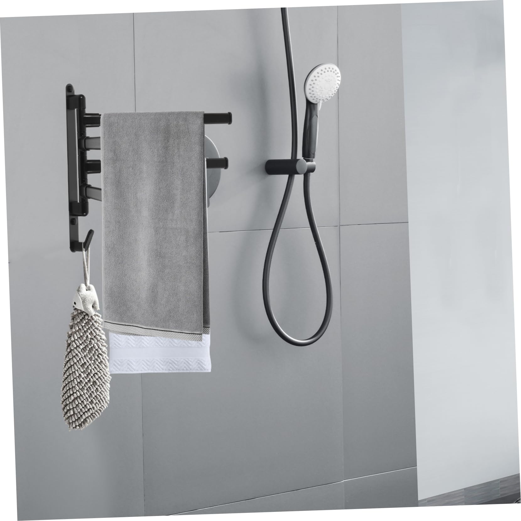 WOONEKY Rotating Towel Rack Bathroom Towel Holders No Drilling Towel Wall Holder Hand Towel Holder for Bathroom Wall Metal Hand Towel Holder Bath Towel Rack Kitchen Hand Towel Wall Holder