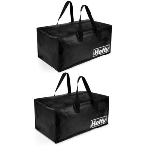 hefty moving bag – extra large double zipper backpack – heavy duty, water resistant, foldable, reusable packing & storage tote with shoulder straps for garage and basement organization – 2 pack