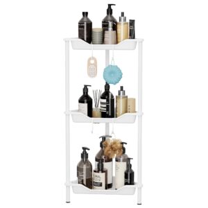 Vetacsion Corner Shower Caddy, 3 Tier Standing Rustproof Shower Organizer, Plastic Metal Splicing Floor Shower Shelves for Bathroom Storage, White