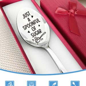 Advivio Just a Spoonful of Sugar - Funny Engraved Stainless Steel Sugar Spoon Dessert Spoon, Coffee Tea Lovers Mary Poppins Sugar Spoon for Friends Mom and Dad Birthday Valentine Christmas Gifts