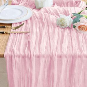 wokceer cheesecloth table runner thanksgiving 10ft blushing pink boho gauze cheese cloth table runner for party long rustic sheer table runners for baby bridal shower wedding easter table