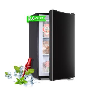 maine mini upright freezer, 3.6 cubic feet, single door compact freezer with reversible stainless steel door, 3-speed temperature adjustment small freezer for home/dorms